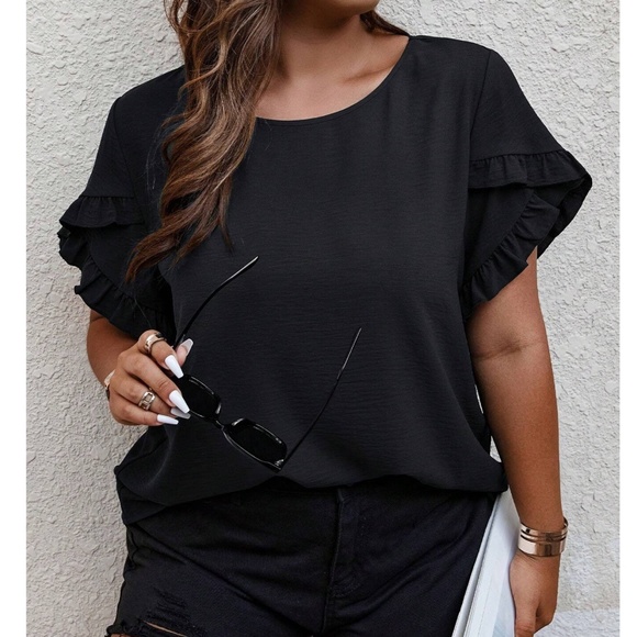 BellanBlue | Tops | Plus Solid Ruffle Petal Short Sleeve Top | Poshmark